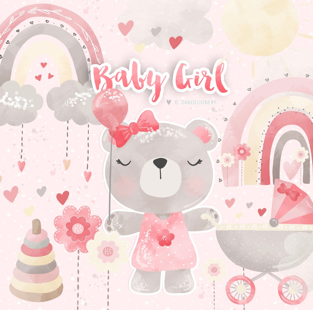 Watercolor Baby Girl Design, Rainbows Clipart, Instant Download, Baby ...