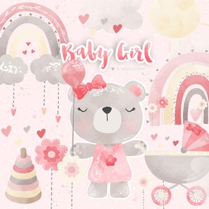 Watercolor Baby Girl Design, Rainbows Clipart, Instant Download, Baby ...