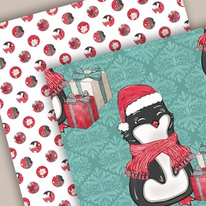 Penguin Winter Digital Paper Pack, Christmas Tree, Poinsettia ...
