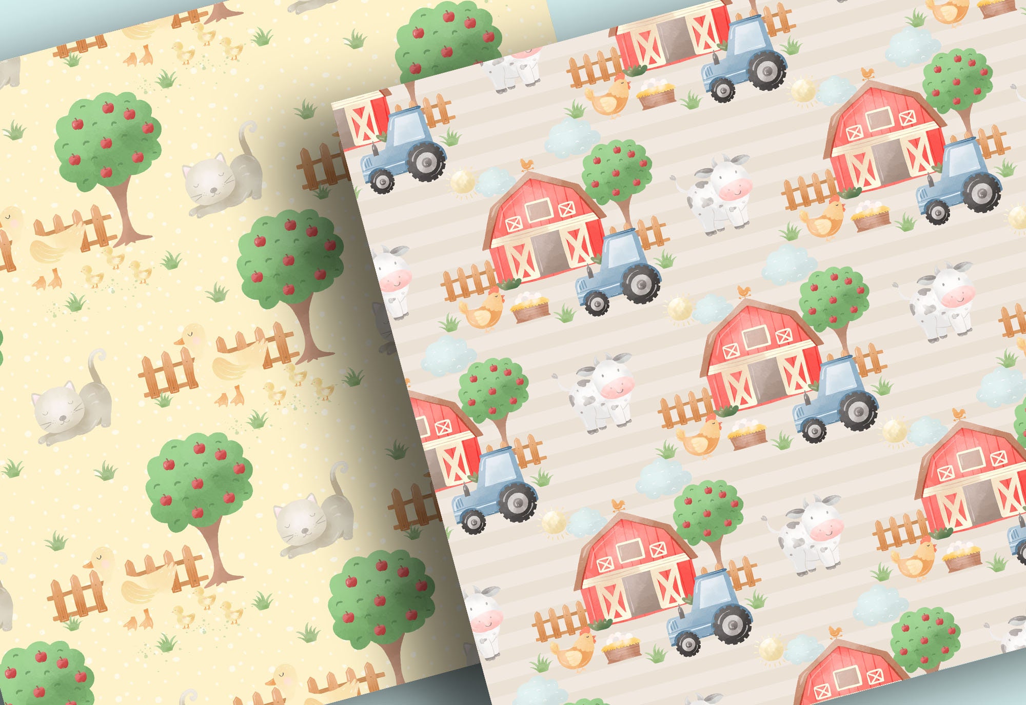 Watercolor Cute Farm Digital Paper Pack Nursery Pattern - Etsy