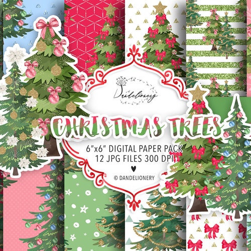 Pine Trees Watercolor Digital Paper Pack Christmas Tree - Etsy