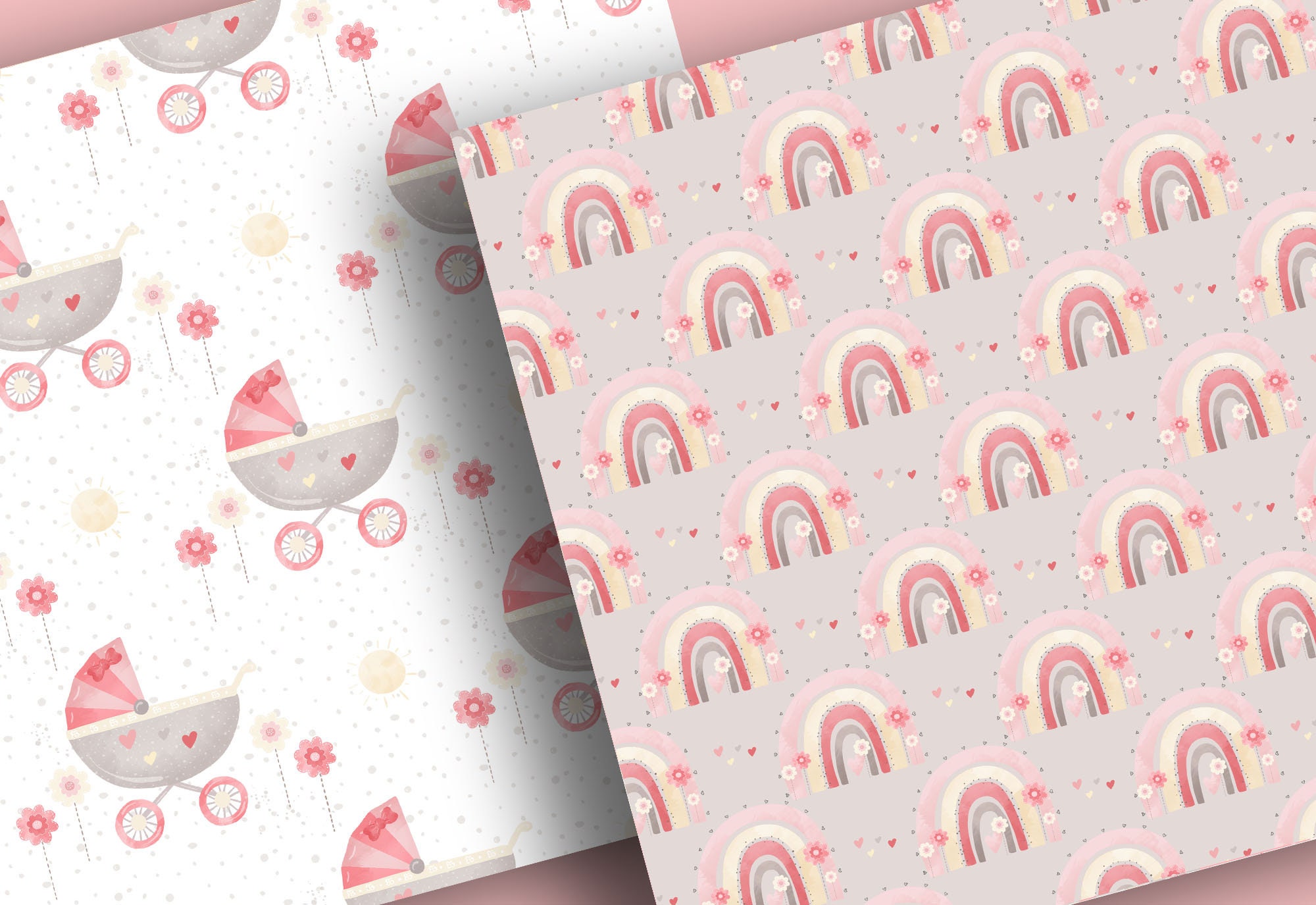 Watercolor Baby Girl Digital Paper Pack Rainbows Background | Etsy