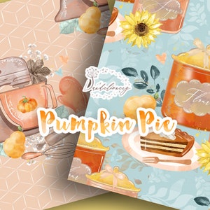 Watercolor Pumpkin Pie Digital Paper Pack, Autumn Leaves, Thanksgiving ...