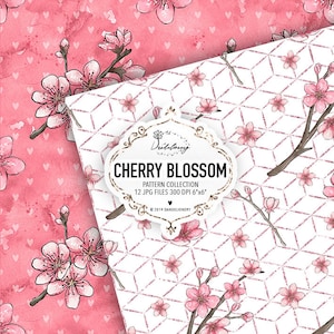 Cherry Blossom Digital Paper Pack, Garden, Flower Pattern, Hand Drawn ...