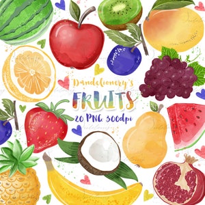 Watercolor Fruits Clipart, Fruit Download, Instant Download, Commercial ...