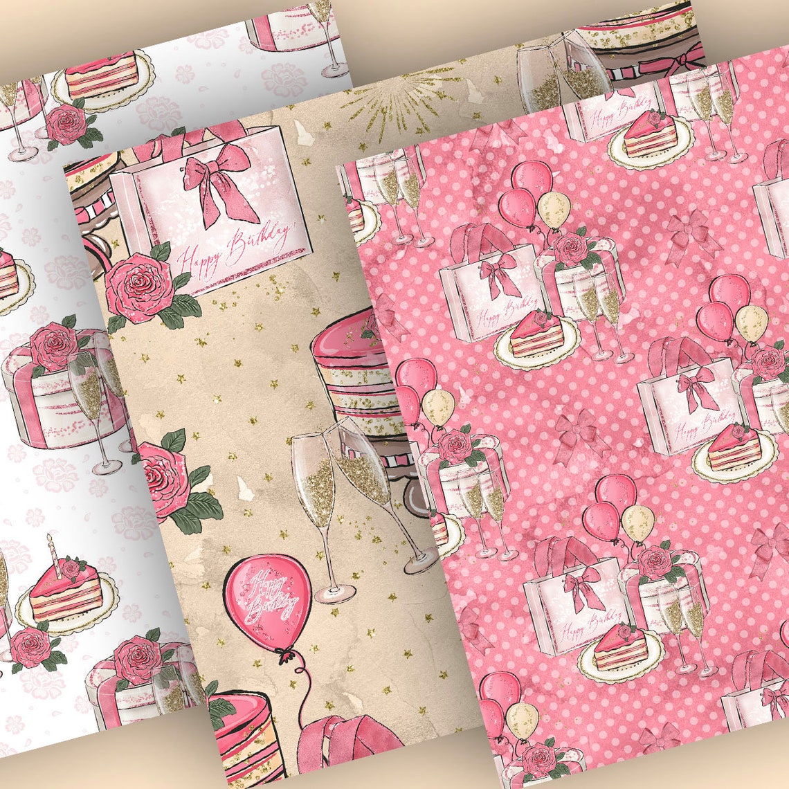 Birthday Girl Digital Paper Pack Party Pattern Happy | Etsy