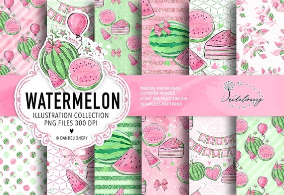 Watercolor Pink Watermelon Digital Paper Pack Happy Birthday - Etsy