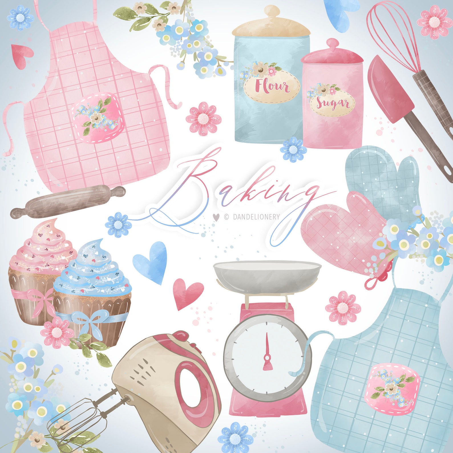 Watercolor Sweet Baking Design Kitchen Clipart Instant - Etsy