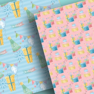 Watercolor Birthday Digital Paper Pack, Party, Kids Birthday, Printable ...