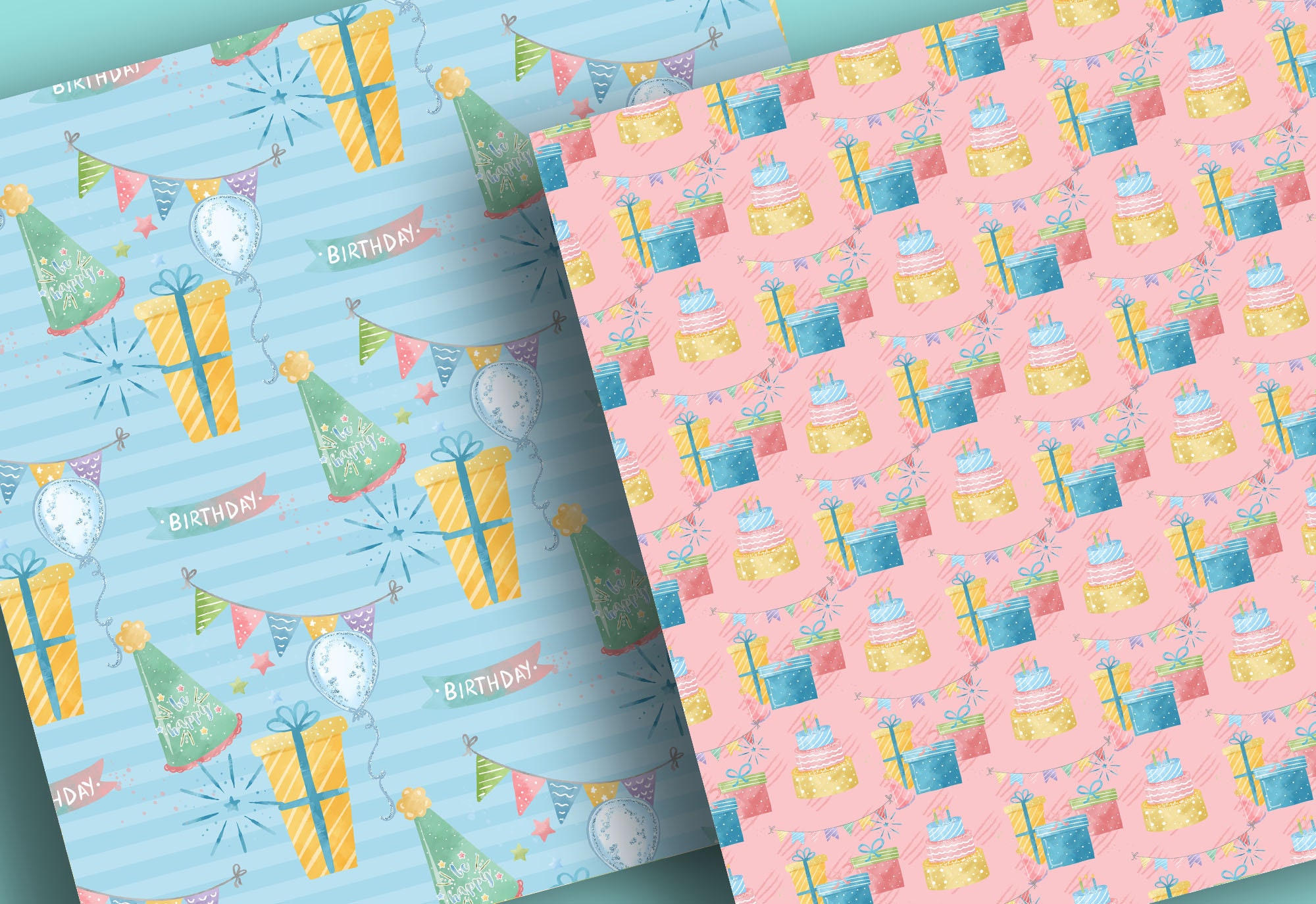 Watercolor Birthday Digital Paper Pack Party Kids Birthday - Etsy