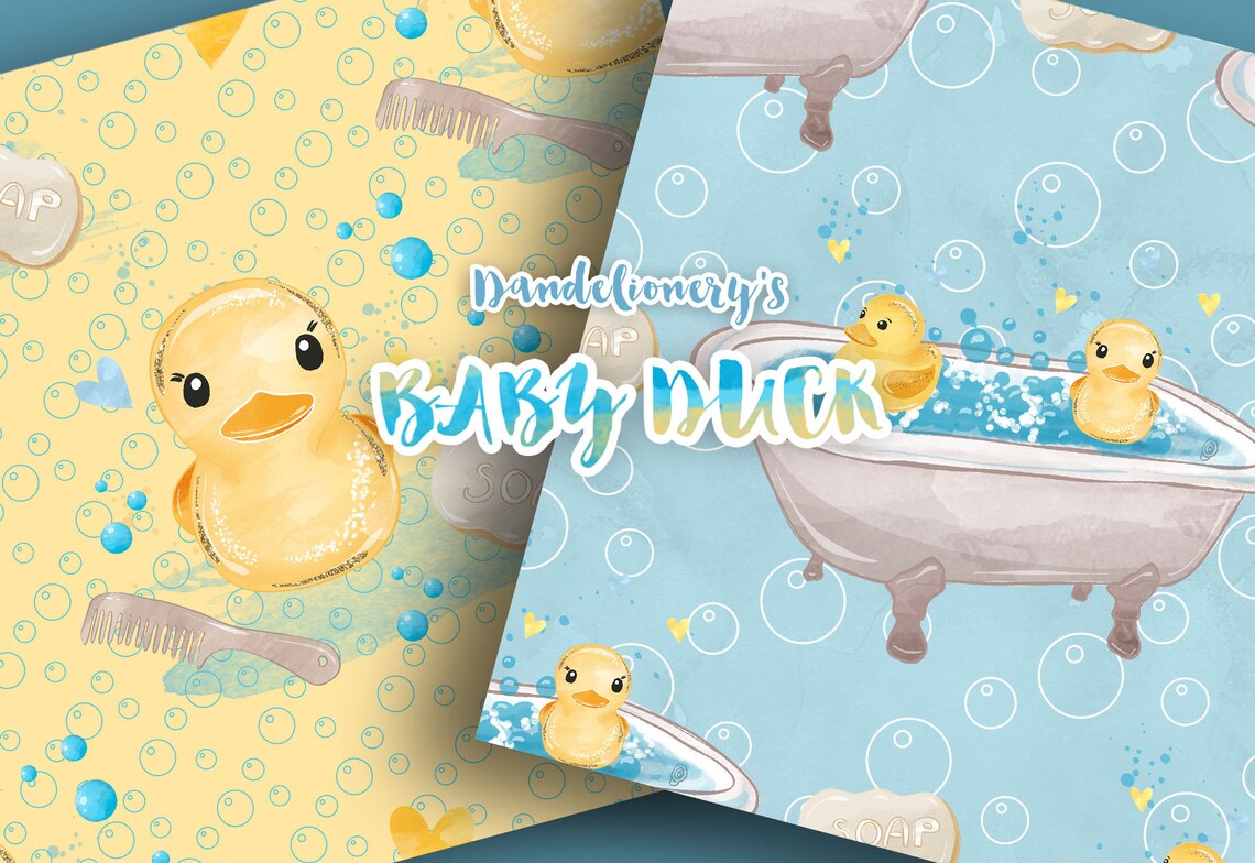 Watercolor Baby Duck Digital Paper Pack Baby Bath Instant - Etsy