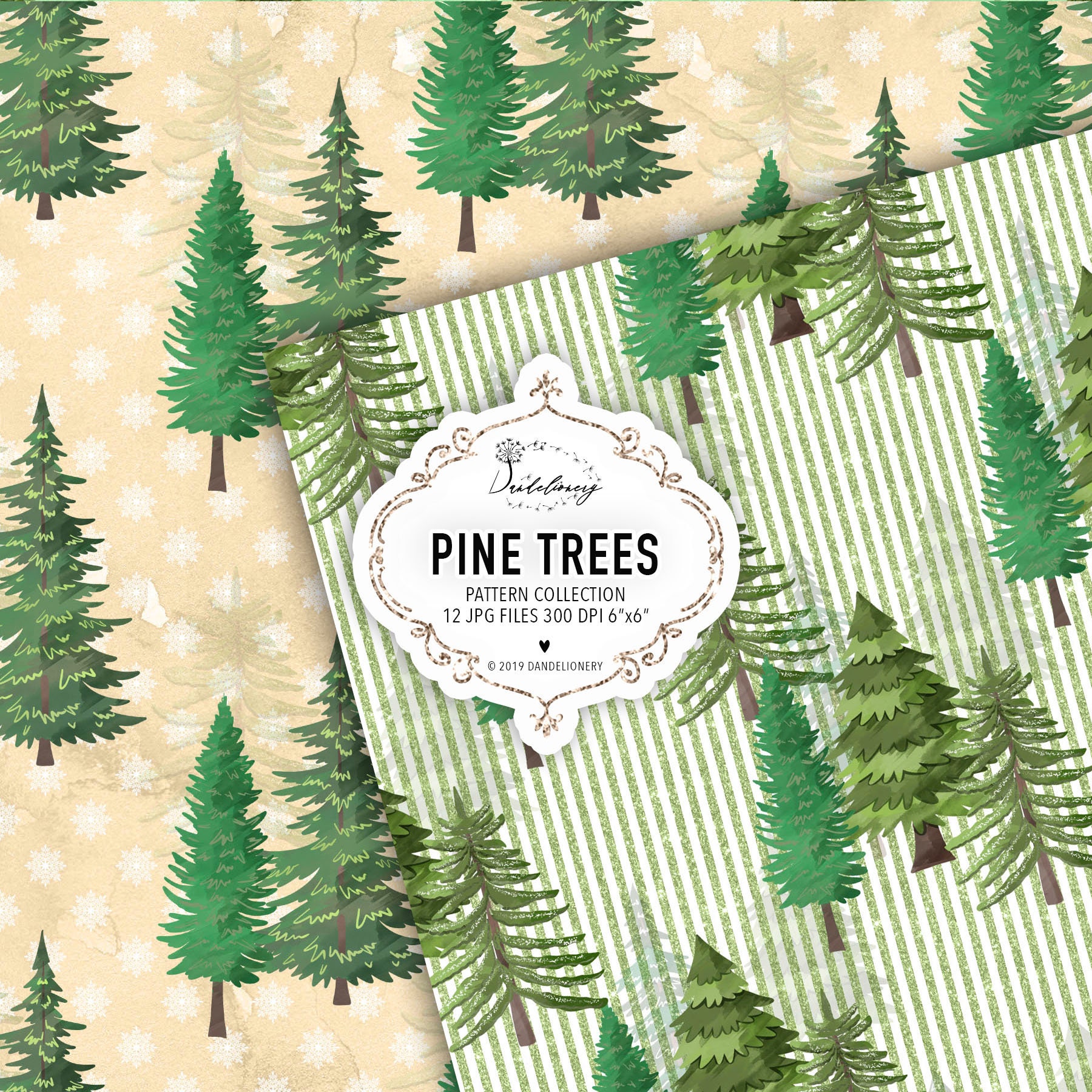 Pine Trees Watercolor Digital Paper Pack Christmas Tree - Etsy