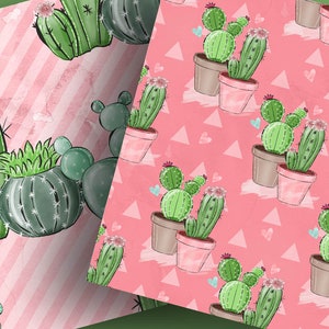 Sweet Cactus Digital Paper Pack, Hand Draw Cacti Pattern, Plants ...