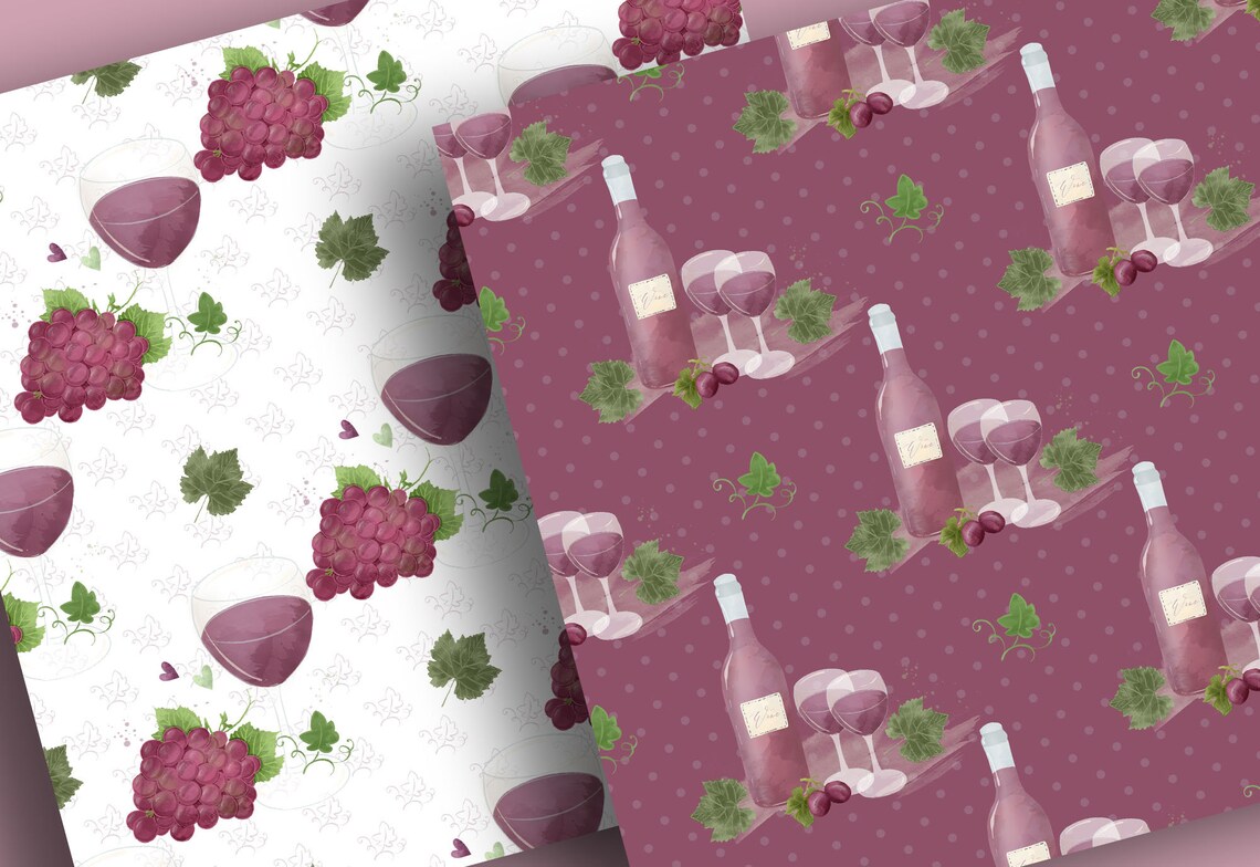 Watercolor Grape Digital Paper Pack Fruit Pattern Wine Wine - Etsy