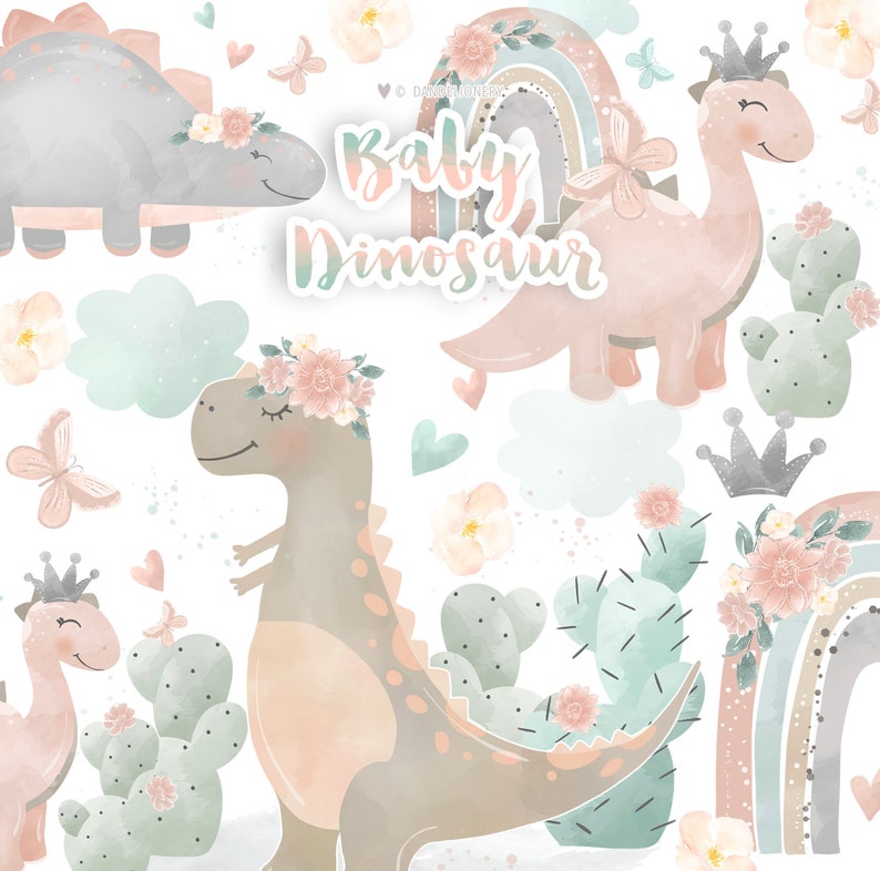 Watercolor Baby Dino Clipart Rainbow Baby Boy Clipart Baby | Etsy