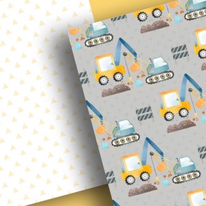 Watercolor Construction Diggers Digital Paper Pack, Boy Pattern ...