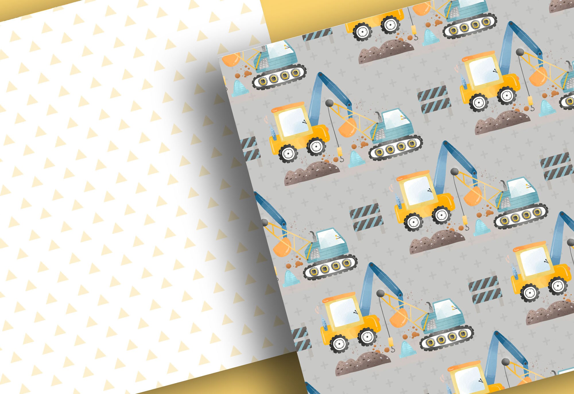 Watercolor Construction Diggers Digital Paper Pack Boy - Etsy