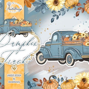 Pumpkin Truck Blue Design, Thanksgiving Stickers, Autumn, Fall, Clip ...