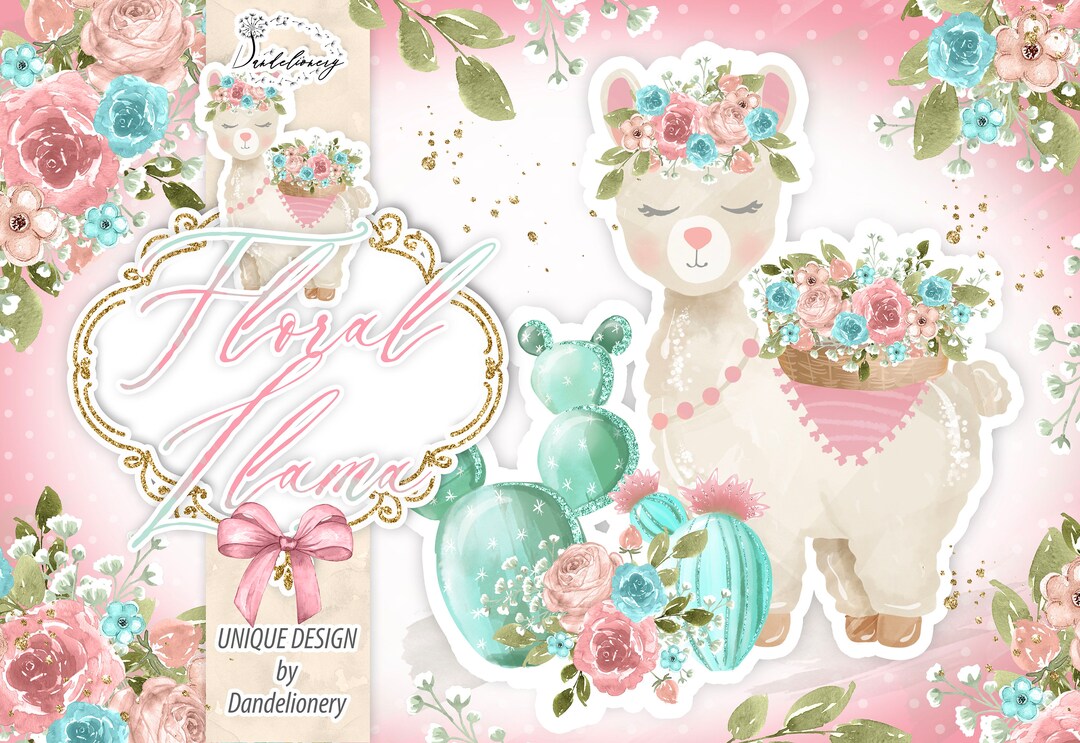 Floral Llamas Clipart, Cacti, Flower, Bouquet, Cute, Llama Download ...