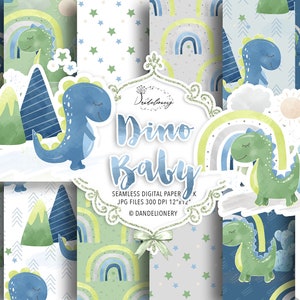 Watercolor Baby Dino Digital Paper Pack, Rainbow, Baby Boy Pattern ...