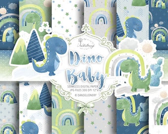 Digital Paper Dinosaur Fun Boy Dino's T-rex Scrapbook - Etsy