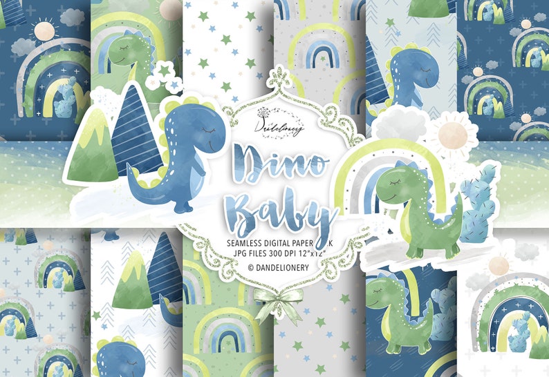 Watercolor Baby Dino Digital Paper Pack Rainbow Baby Boy - Etsy