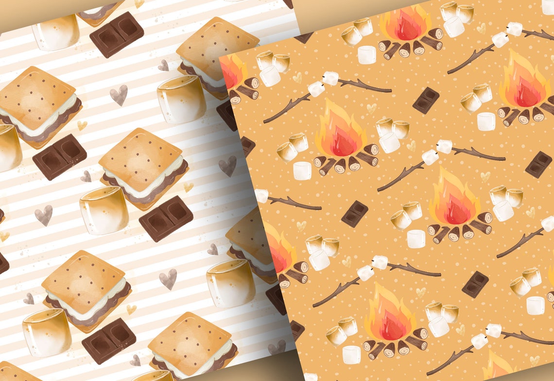 Smores Digital Paper Pack Smore's Pattern Camping Food - Etsy