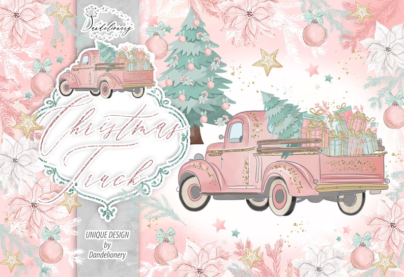 Christmas Truck Pink Design Christmas Stickers Winter - Etsy