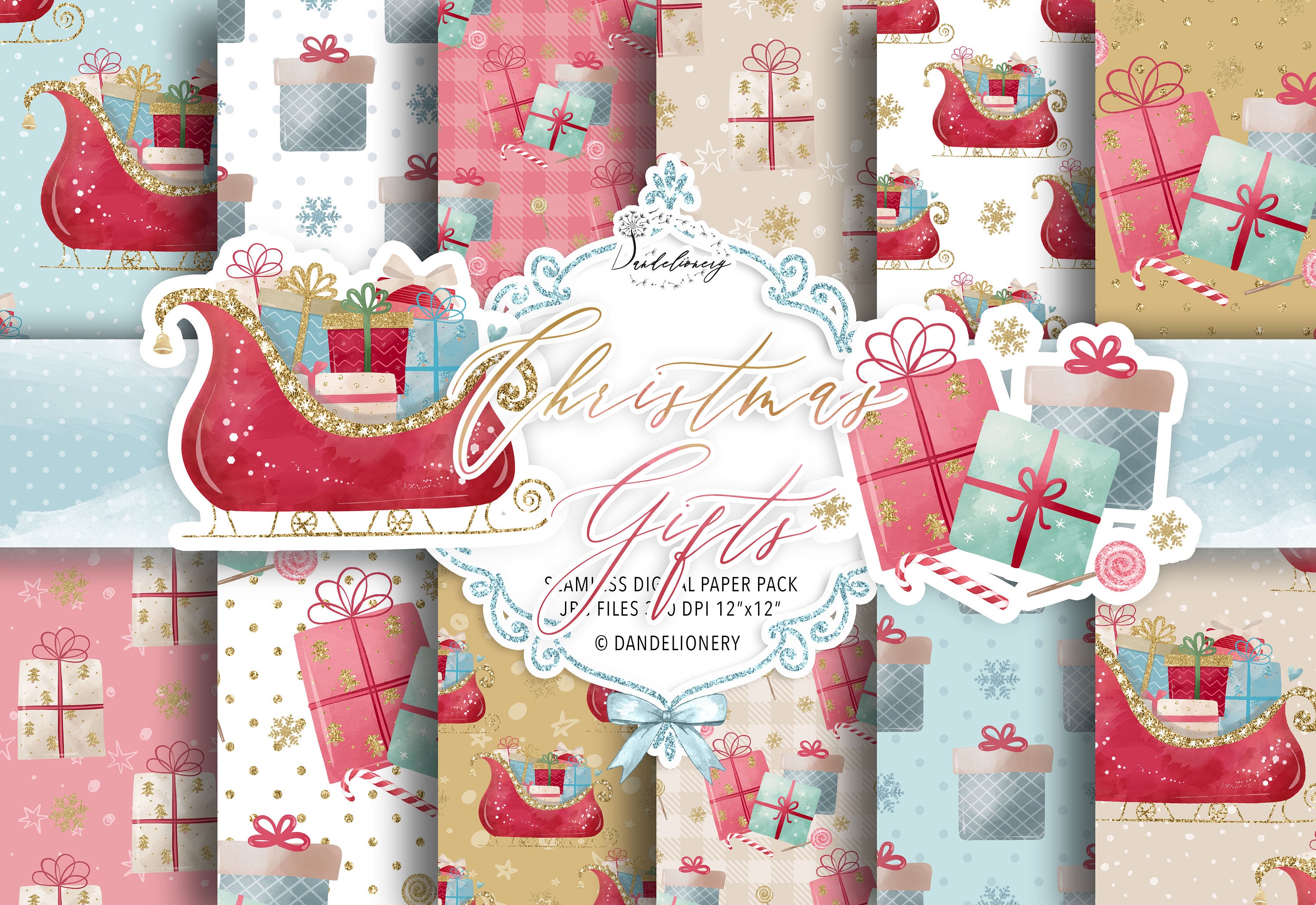 Christmas Gifts Presents Clipart Snowflakes Clipart Instant - Etsy