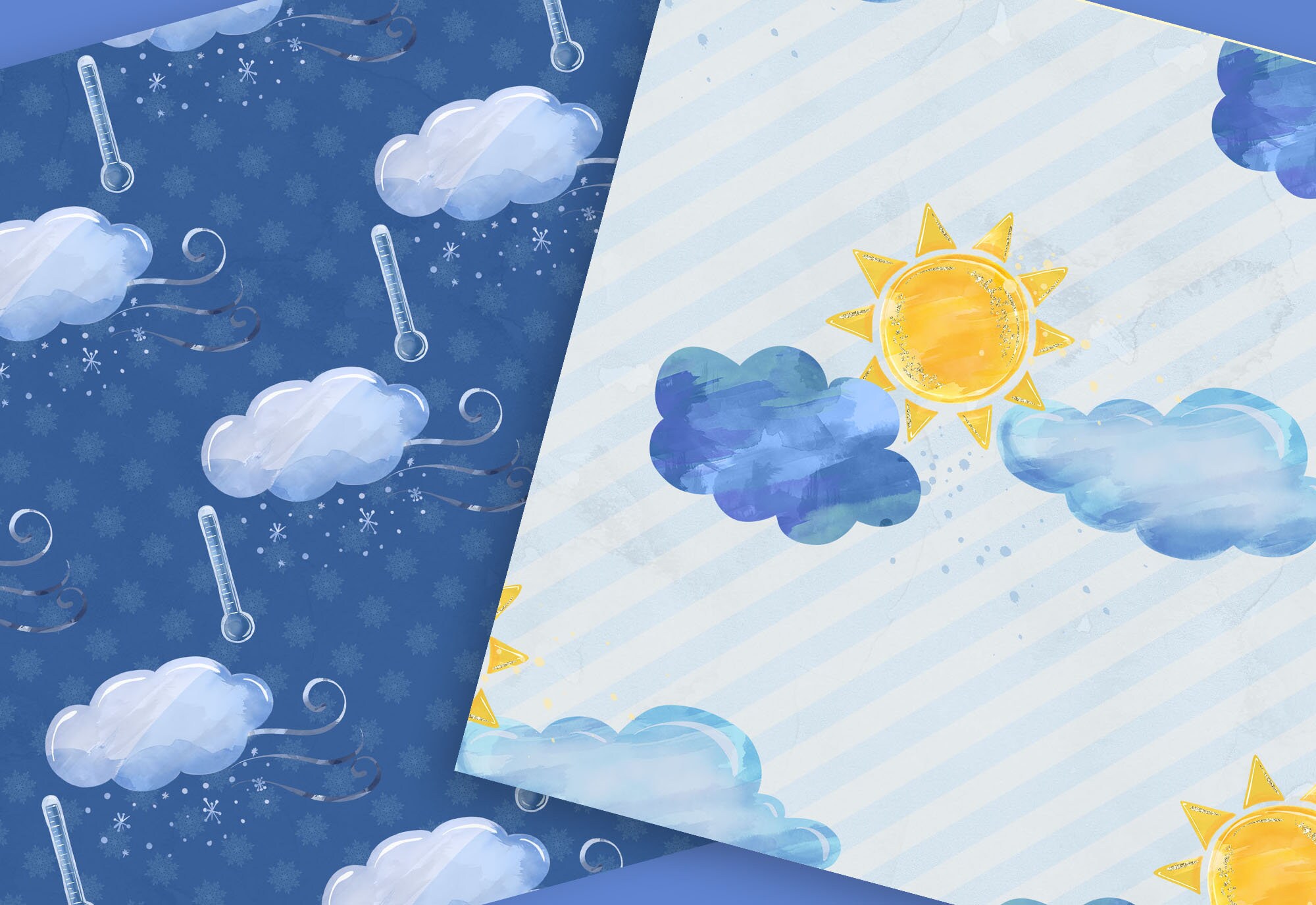 Watercolor Weather Digital Paper Pack Clouds Download - Etsy