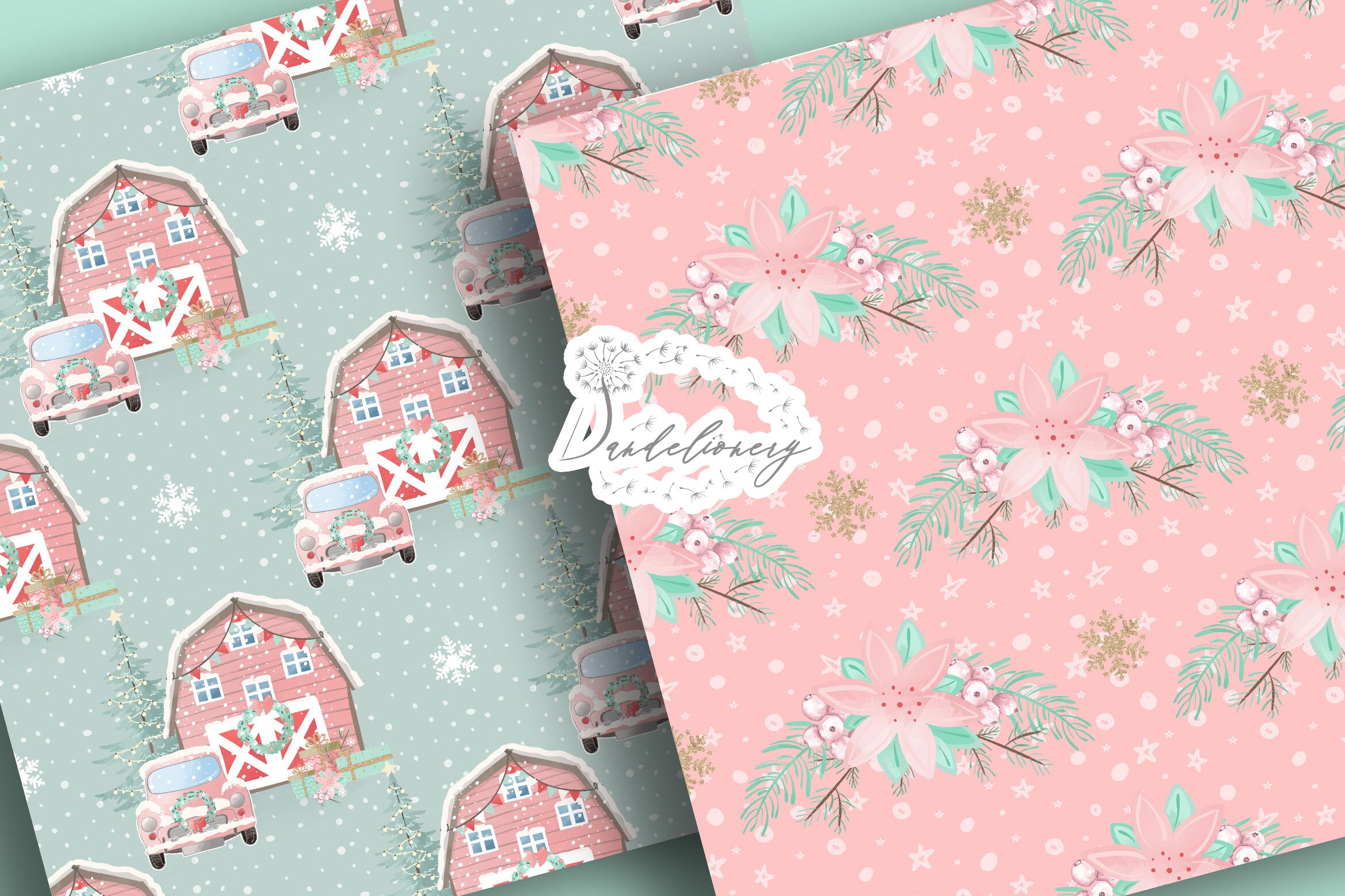 Pink Farm Holiday Digital Papers, Presents Digital, Christmas Pattern ...