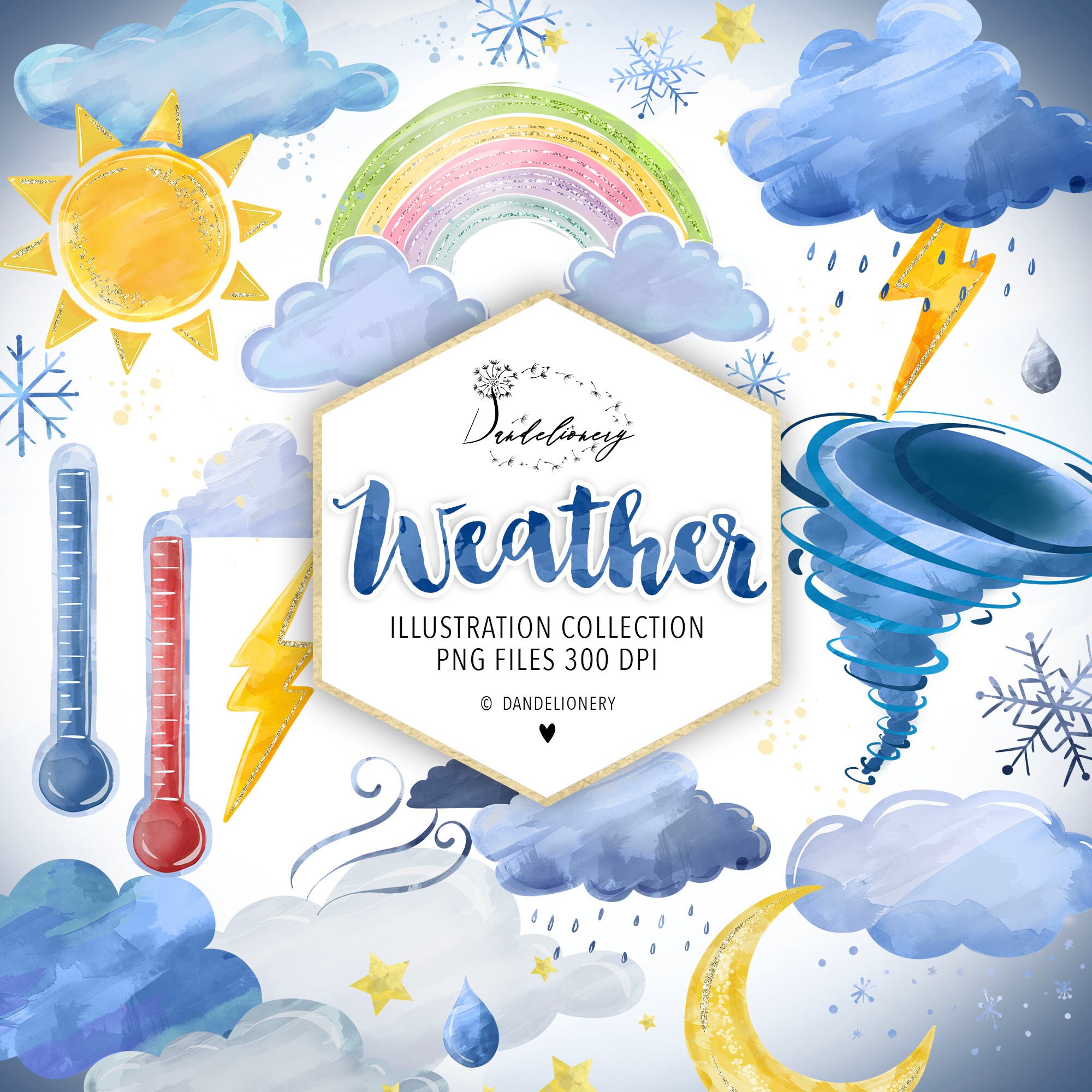 Watercolor Weather Clipart Clouds Download Instant Download - Etsy