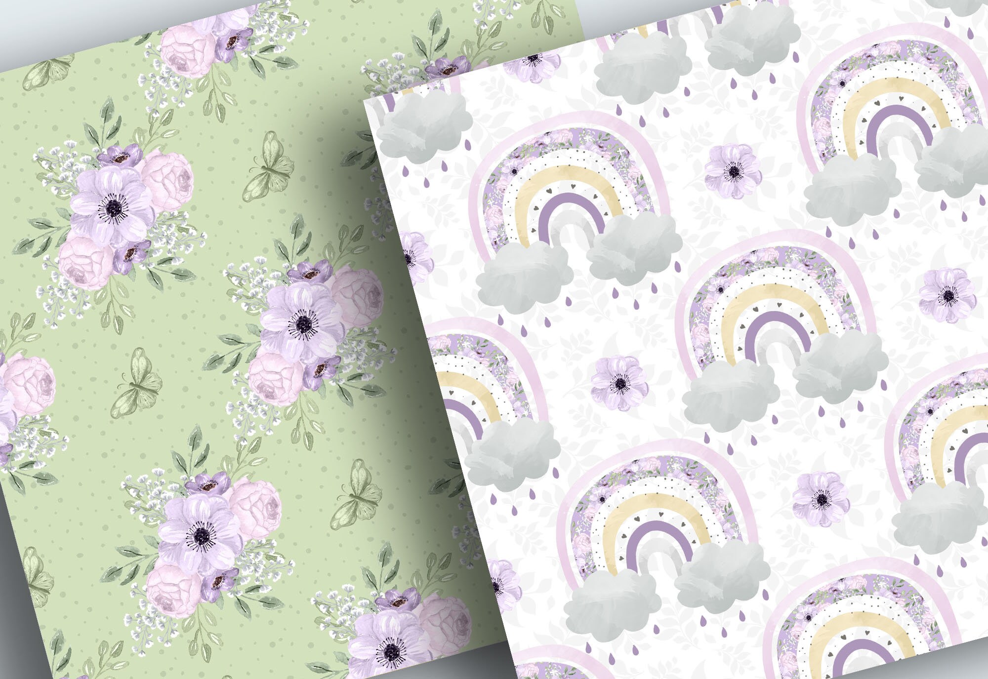 Watercolor Floral Rainbow Digital Paper Pack, Rainbows Paper, Instant ...