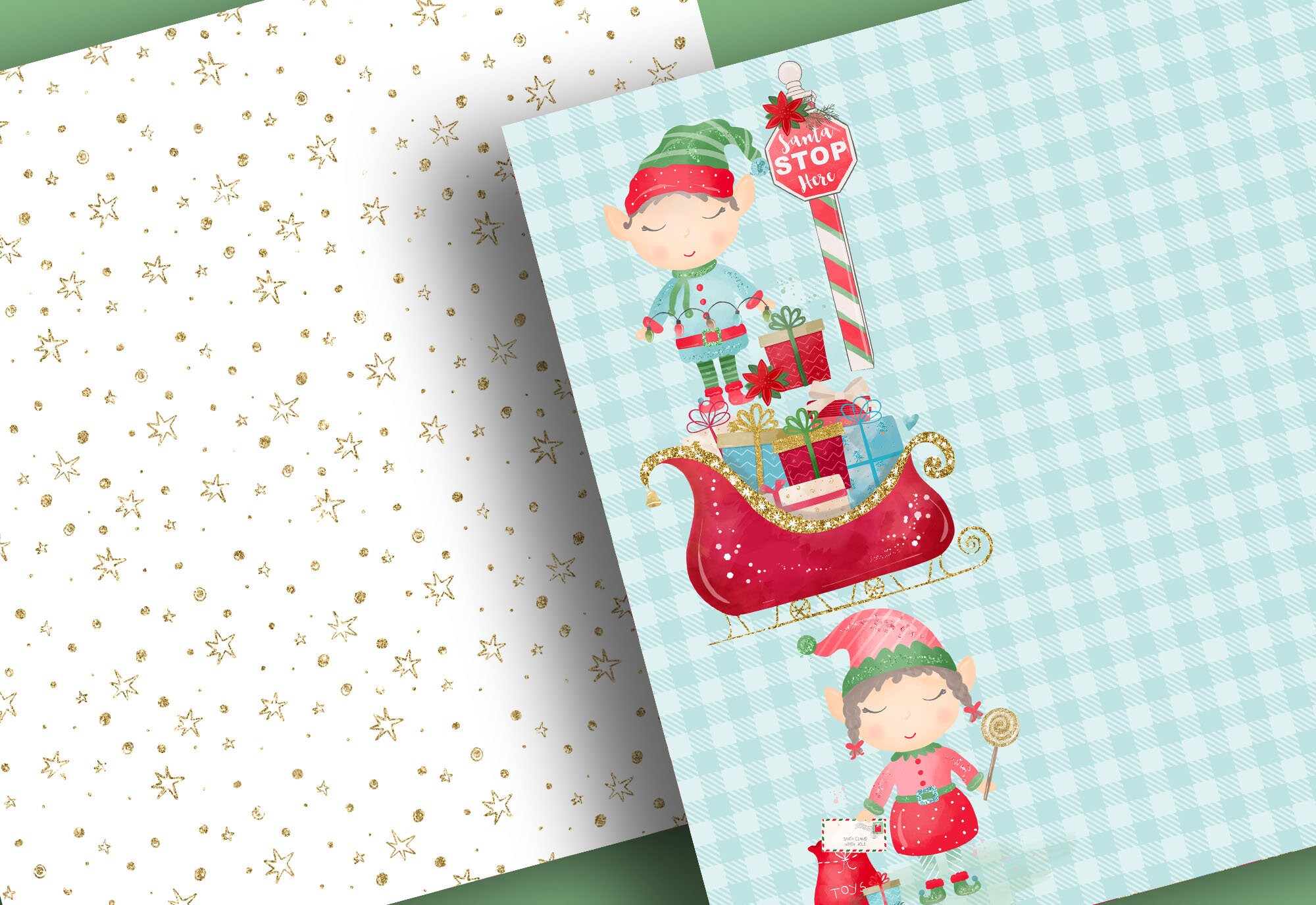 Christmas Elf Digital Paper Pack Presents Pattern Holiday - Etsy