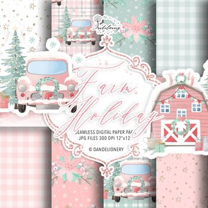 Pink Farm Holiday Digital Papers, Presents Digital, Christmas Pattern ...
