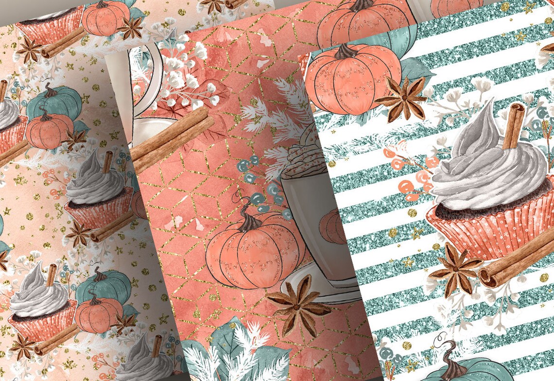 Pumpkin Latte Digital Paper Pack Thanksgiving Clipart Autumn - Etsy