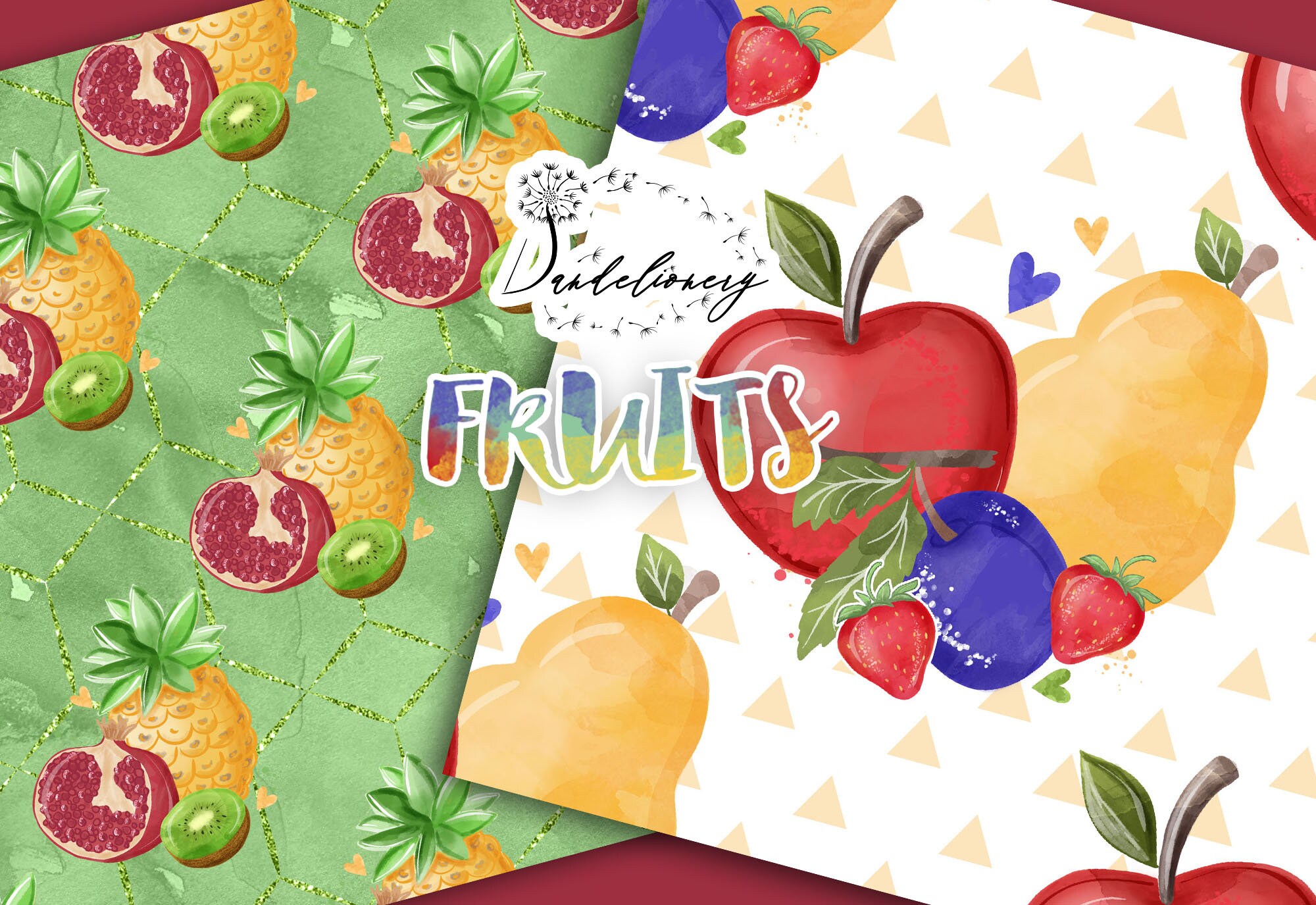 Watercolor Fruits Digital Paper Pack Fruit Download Instant - Etsy