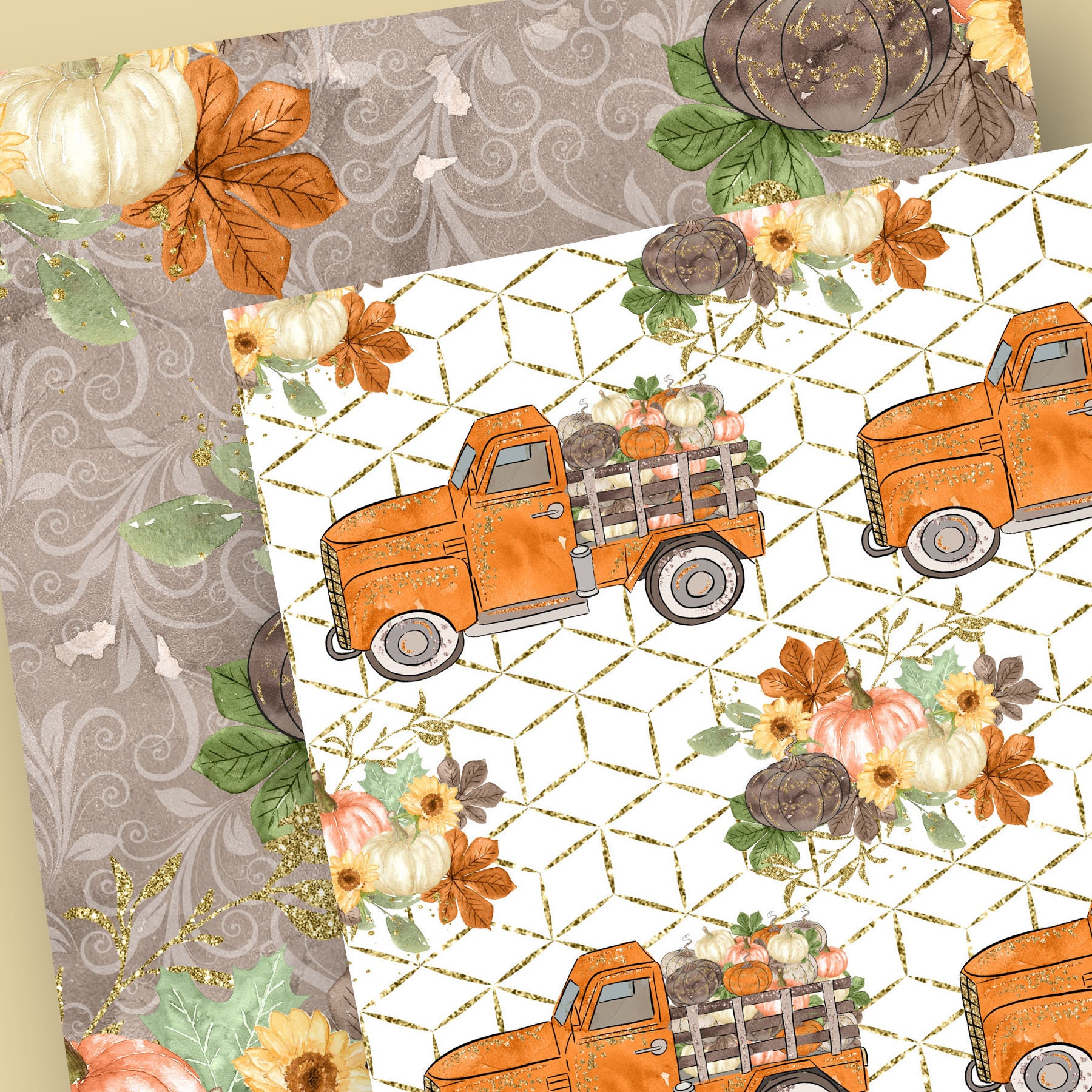 Pumpkin Truck Digital Paper Pack Thanksgiving Stickers - Etsy