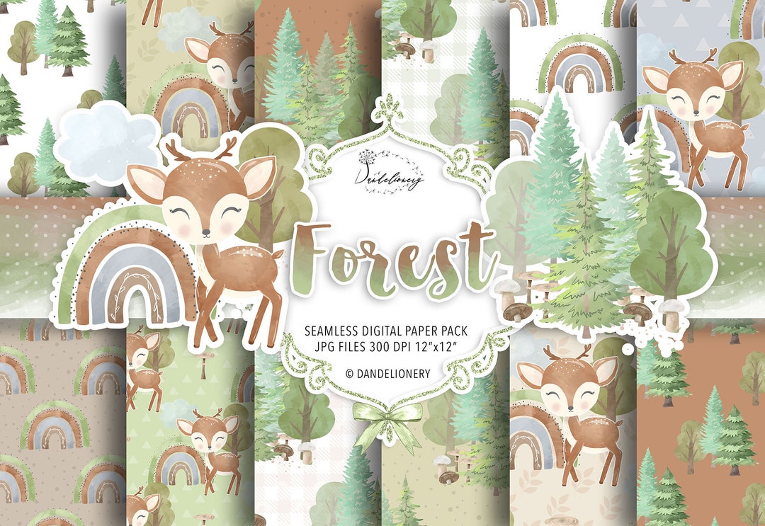 Rainbow Baby Boy Forest Digital Paper Pack, Rainbows Background, Baby ...