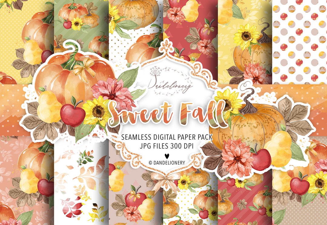 Sweet Fall Pumpkin Digital Paper Pack, Thanksgiving Stickers, Autumn ...