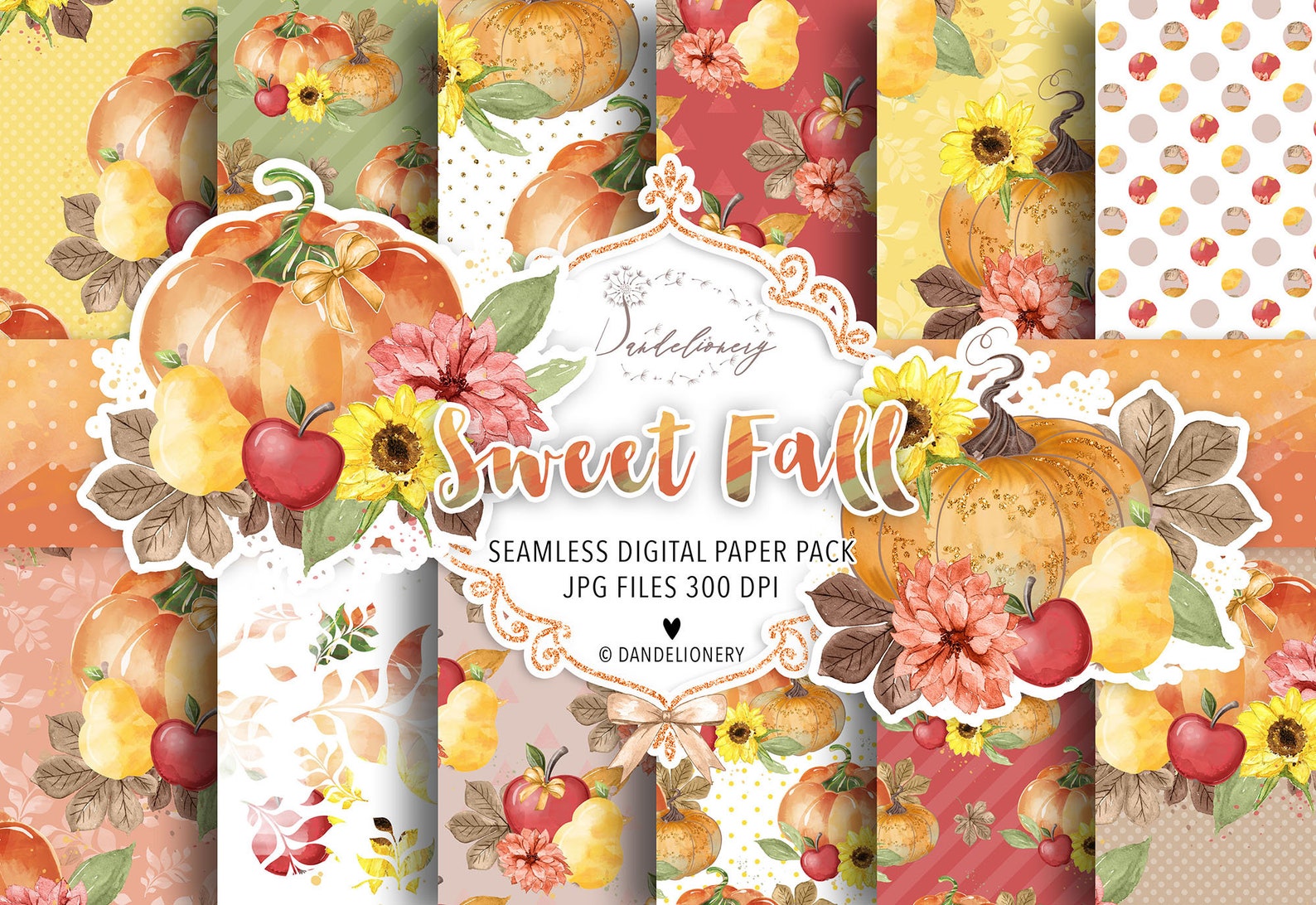 Sweet Fall Pumpkin Digital Paper Pack Thanksgiving Stickers - Etsy