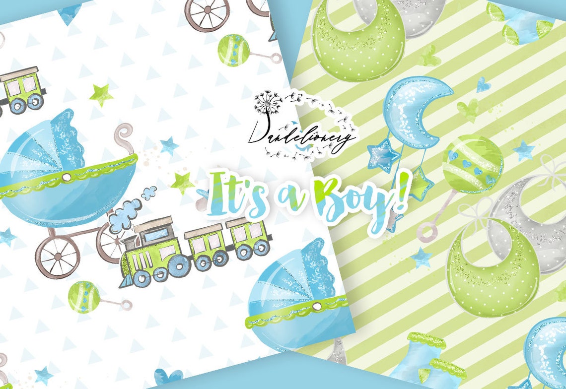 Watercolor It's a Boy Digital Paper Pack Nursery | Etsy