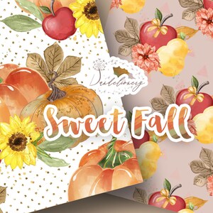Sweet Fall Pumpkin Digital Paper Pack, Thanksgiving Stickers, Autumn ...