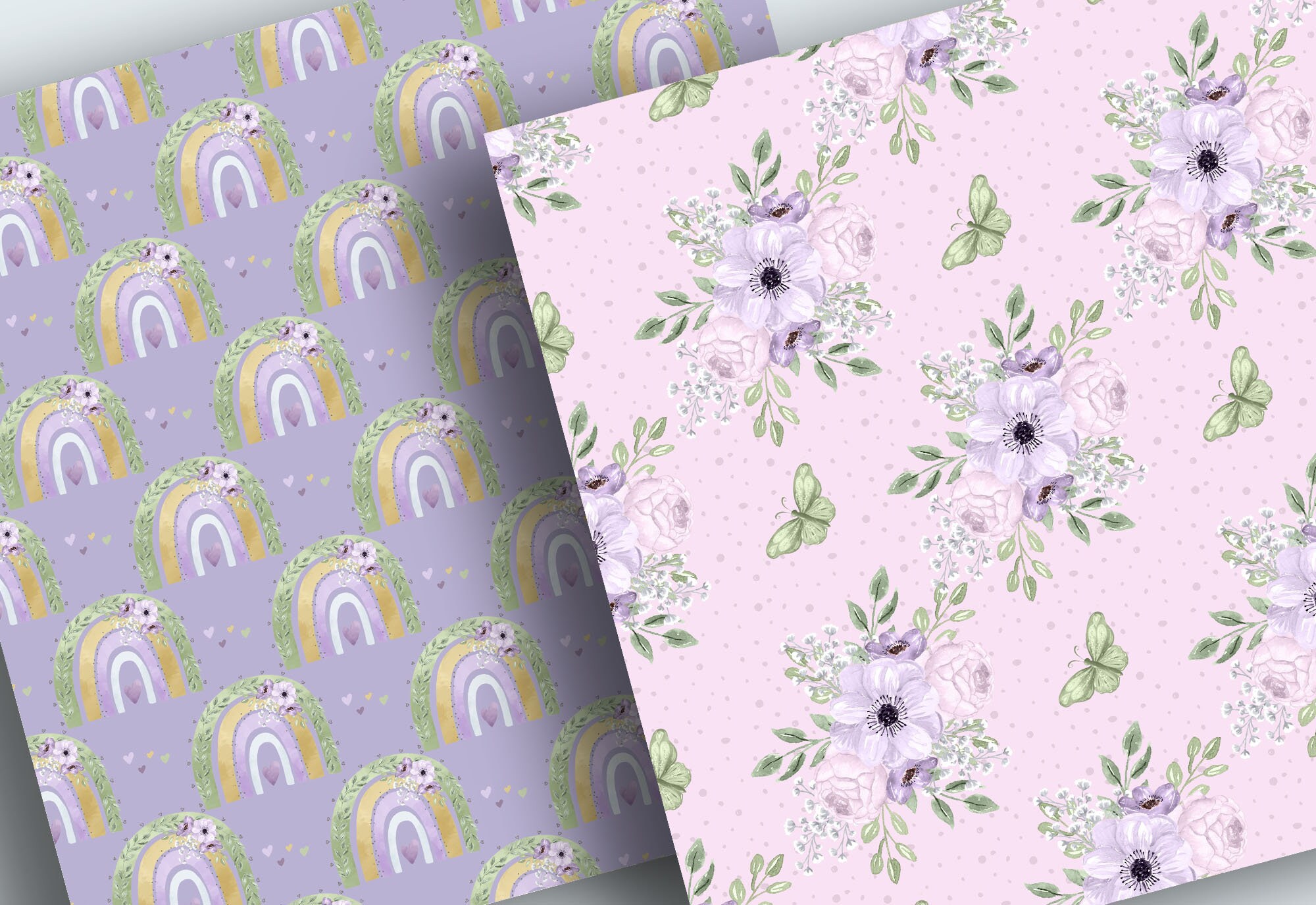 Watercolor Floral Rainbow Digital Paper Pack, Rainbows Paper, Instant ...