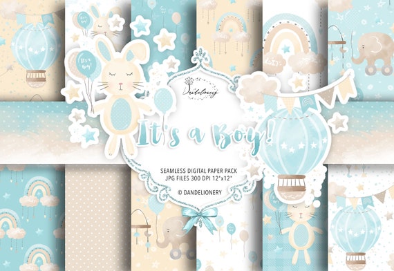 Watercolor It's a Boy Digital Paper Pack Rainbows | Etsy