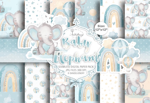 Watercolor Baby Elephant Digital Paper Pack Boy Rainbows - Etsy