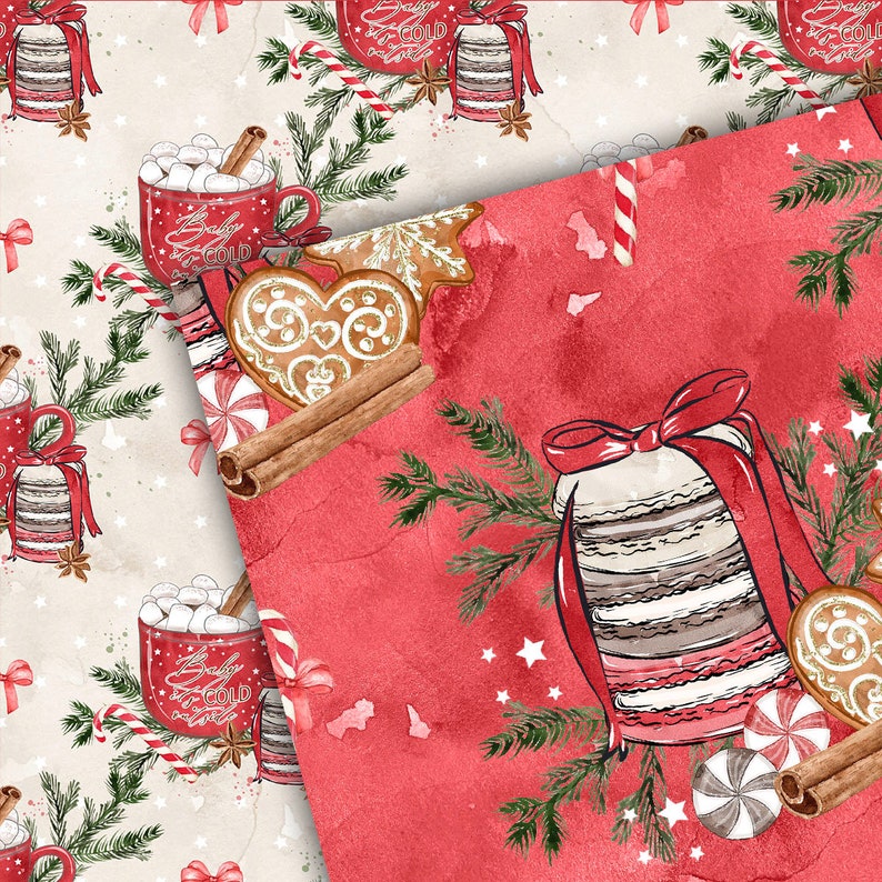 Gingerbread Watercolor Digital Paper Pack, Christmas Pattern, Cute ...