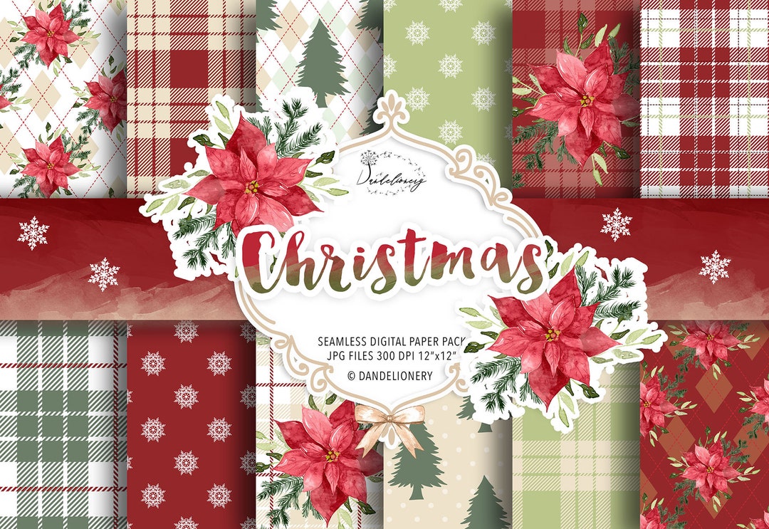 Traditional Christmas 2 Digital Paper Pack, Deer Christmas, Christmas ...