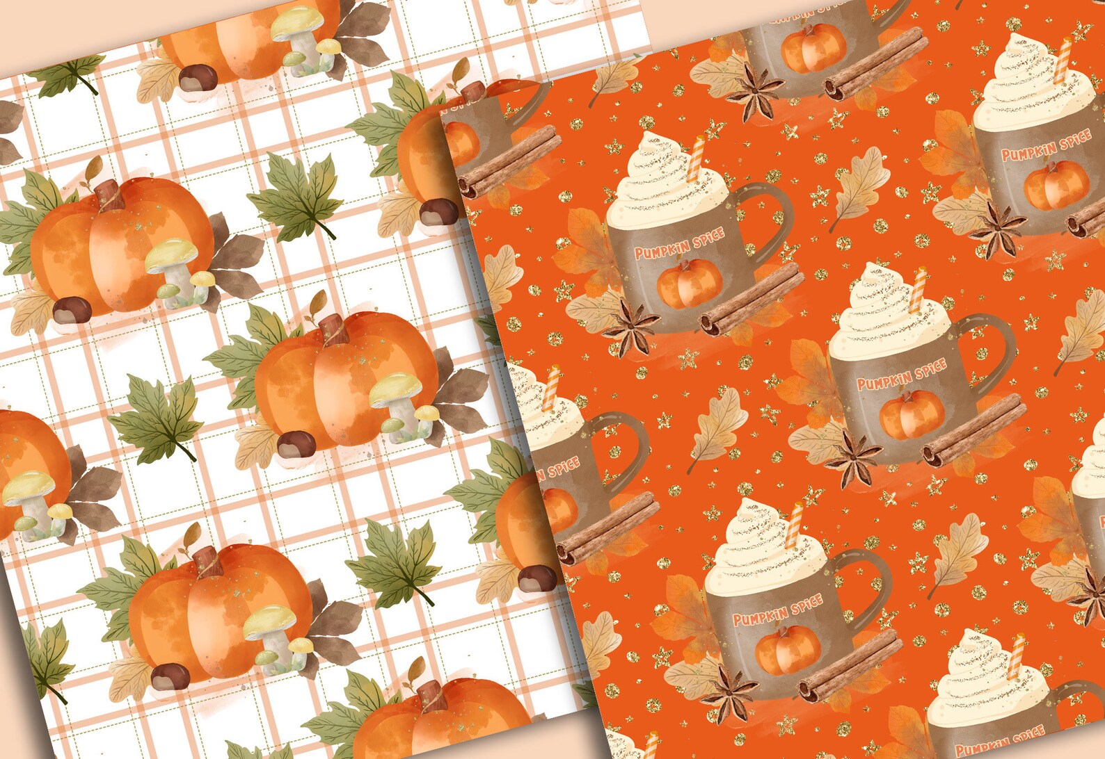 Watercolor Pumpkin Spice Digital Paper Pack Cute Pumpkin - Etsy
