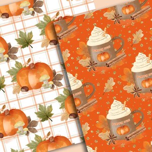 Watercolor Pumpkin Spice Digital Paper Pack, Cute Pumpkin Spice Pattern ...